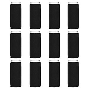Slim Can Cooler Sleeves, 12oz Skinny Blank Neoprene Beer Can Sleeve, Soft Insulated Reusable DIY Personalized Cooler for Water Bottle Soda, Collapsible for Parties Weddings (Black, 12)