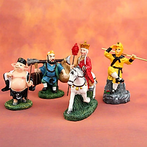 LWZ 4 Pcs Journey to The West Figurine Set, Resin Monkey King Monk Pig Cute Character Figurine for Miniature Figure Fairy Garden Home DIY Cake Decoration Set