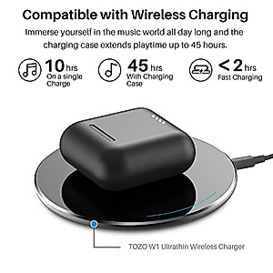TOZO T6 True Wireless Earbuds Bluetooth 5.3 Headphones Touch Control with Wireless Charging Case IPX8 Waterproof Stereo Earphones in-Ear Built-in Mic Headset Premium Deep Bass Black (2022 Upgraded)