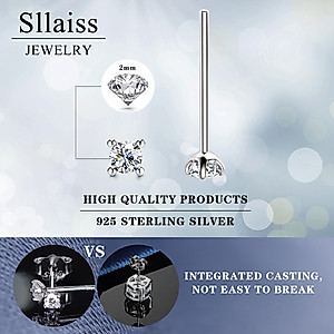 Sllaiss 2mm Sterling Silver Austria Zirconia Stud Earrings for Women Men, Platinum/Gold/Rose Gold Plated Tiny CZ Studs