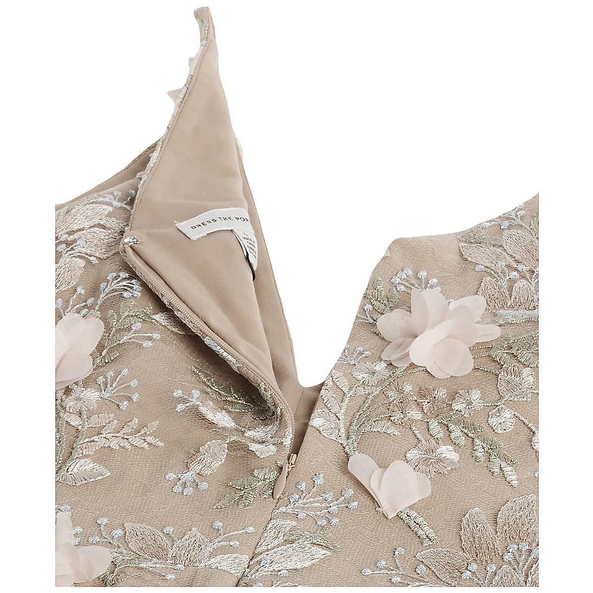 Dress the Population Women's Sidney 3D Floral PLUNGIN Long Illusion Gown Dress, Pink Floral, XL