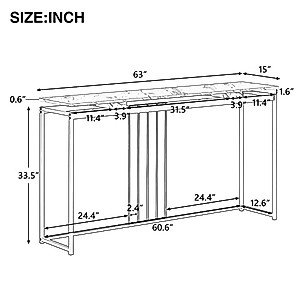 63" Modern Console Table, Rectangular Sofa Side Table with Faux Marble Tabletop Narrow Long Entryway Table with Black Metal Frame for Living Room, Couch, Hallway, Foyer, Kitchen Counter, White+Black