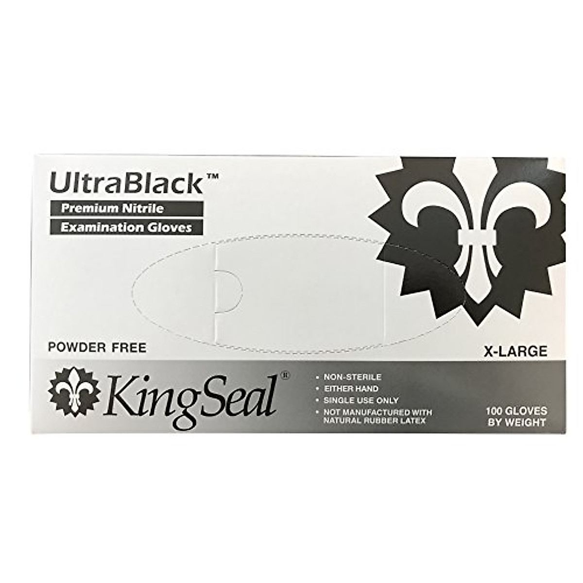 KingSeal LARGE UltraBlack Nitrile Exam Gloves, Medical Grade, Powder Free, 4 MIL, Textured Fingertips - 1 Box of 100 Gloves By Weight