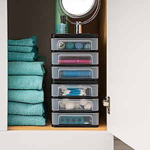 IRIS USA Small 3-Drawer Plastic Desktop Organizer, 2 Pack, Stackable Office School Stationery Makeup Bathroom Utility Medical Supplies Desk Organizer Versatile Storage, Black