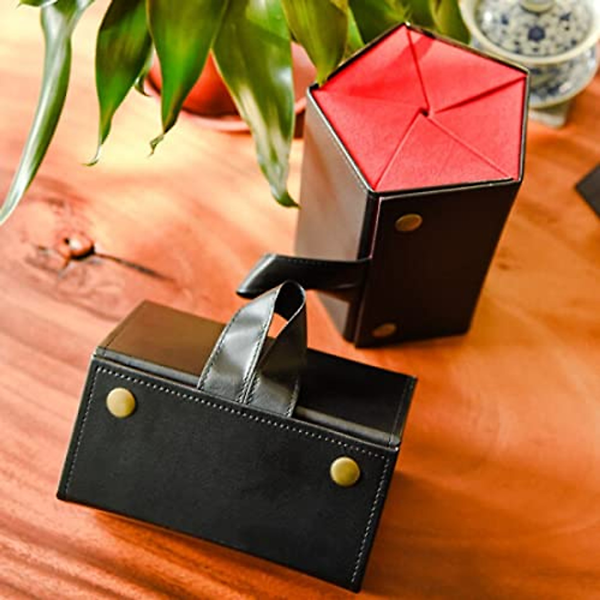 Mowsug Multiple Travel Sunglasses Organizer Case - PU Leather Hanging Foldable Eyeglasses Case (Red)