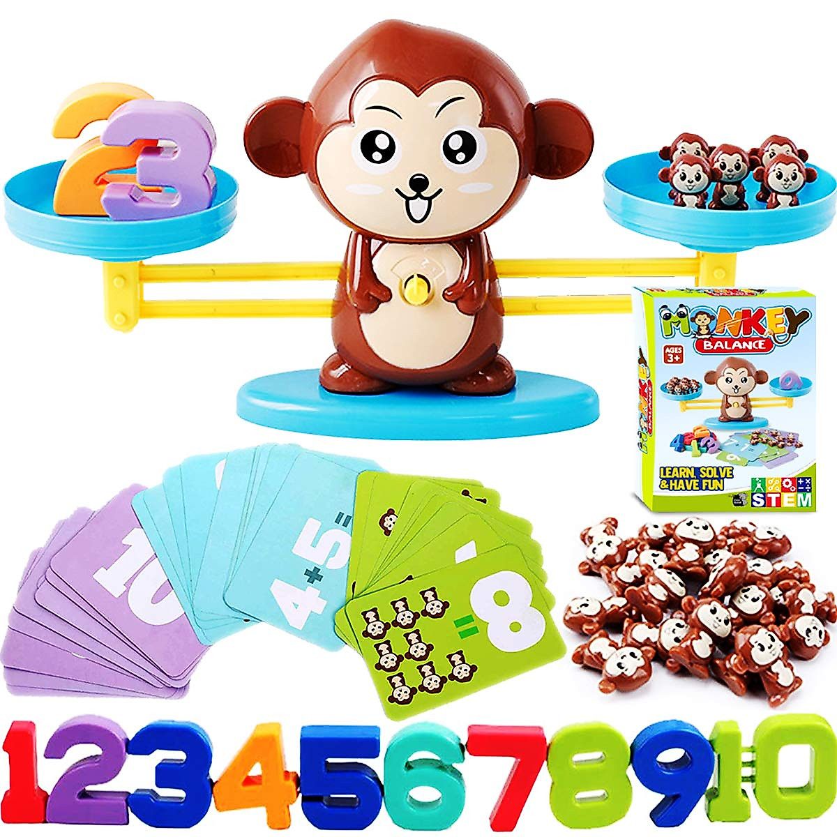 CozyBomB™ Monkey Balance Counting Toys Cool Math Games - STEM Preschool Educational Toys for 3 4 5 Year olds Cool Math Educational Kindergarten - Number Toddler Learning Games for Boys and Girls