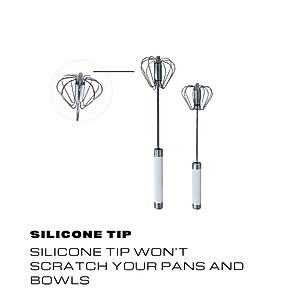 Balevi Stainless Steel Push Whisk - Easy to Use Manual Hand Mixer & Plunger Whisk - Make Froth, Foam & Whipped Cream - Semi Auto Egg Beater Plastic Tip Won’t Scratch Pans (2 Pack 10in & 12in) STEEL