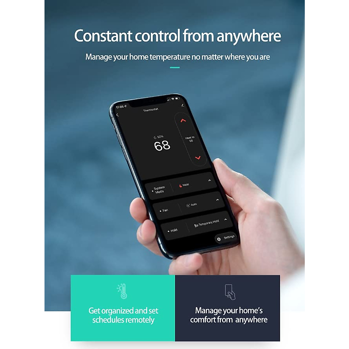 Homenex Wi-Fi Smart Thermostat with 1 Remote Sensor, Touch Display, C-Wire Required, Compatible with Alexa