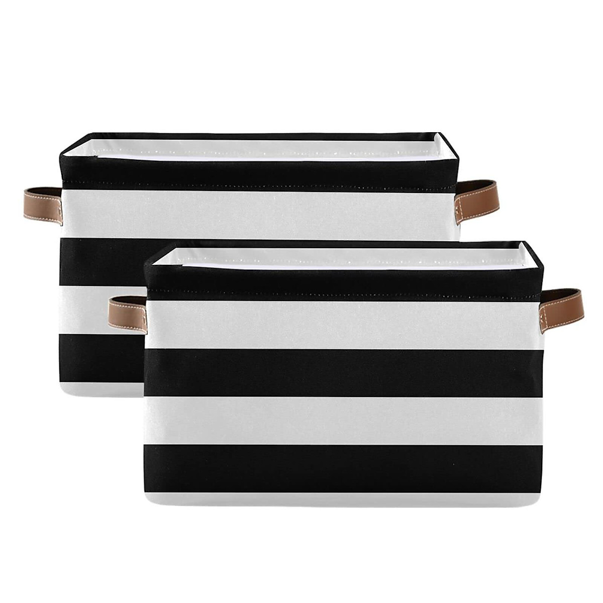 Kigai 2 Pack Foldable Storage Basket Black & White Stripes Foldable Storage Bins for Organizing Shelf Nursery Closet Organizers with Handle Toy Fabric Baskets for Home/Office