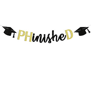 PHinisheD Banner, Congrats PHD Banner, Class of 2024 Doctor Degree Graduation Party Decorations, Congrats Master Banner, PHD College Graduation Decorations Gold Black Glitter
