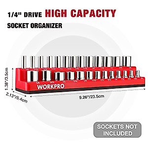 WORKPRO 1/4-inch Magnetic Socket Organizer Set, 2-Piece SAE & Metric Socket Holders, Holds 52 Standard and Deep Sockets for Tool Box, Tool Carts (Sockets Not Included)
