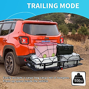 LWTURMRT 60"X21.6"X6" Hitch Cargo Carrier with Waterproof Cargo Bag(58"X20"X24"), Rust Resistant Baking Paint and Alloy Steel Material