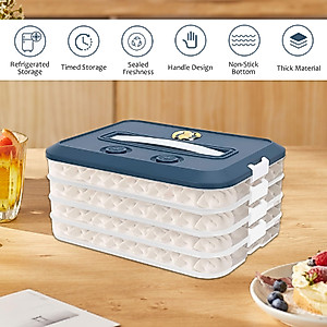 Qivine Dumpling Storage Box,4 Layer Dumpling Keeper Food Storage Containers with Lid for Fridge Stackable Cookie Container Airtight Cookie Storage Carrier with Time Recoder