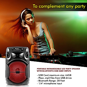 Technical Pro 8 Inch Portable 500 Watts Bluetooth Speaker w/Woofer & Tweeter w/Digital Processing, XLR to 1/4" for Karaoke (Black, Speaker)