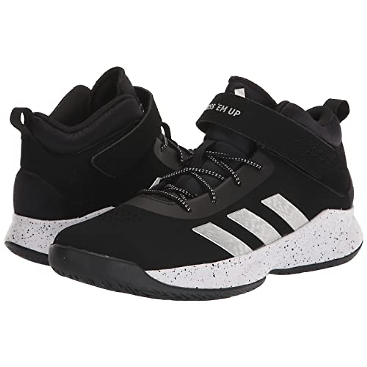 adidas Cross Em Up 5 Basketball Shoe, Black/Silver Metallic/White, 3 Wide US Unisex Little_Kid