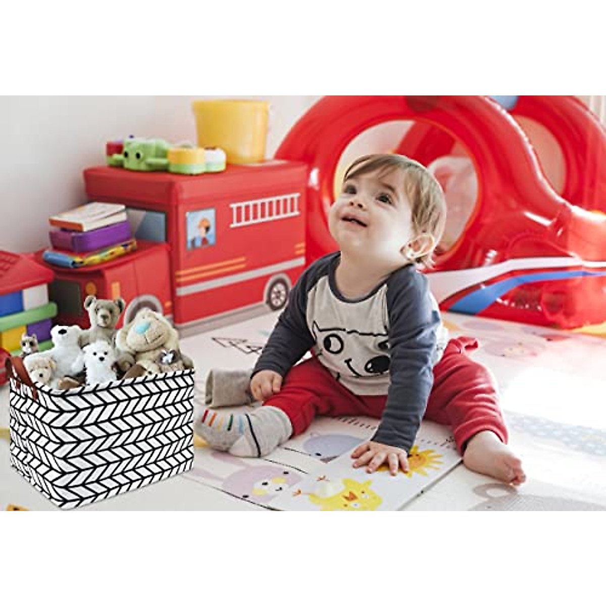 HIYAGON Kids Storage Basket Gift Basket Empty Baby Basket for Boys and Girls Toy Storage Bin Organizer Box Rectangular Room Decor for Home,Books(Black arrow)