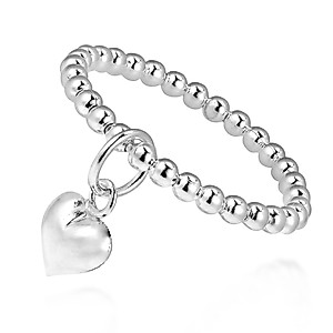 AeraVida Lovely Heart Dangle Eternal Love Beaded Sterling Silver Ring | Statement Fashion, Promise Ring, Couple Unisex Ring | Simple Jewelry Gift All Occasions | Size 11