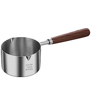 125ML Saucepan Stainless Steel Sauce Pot Double Spout Oil Pan Milk Warming Pot Frothing Pitcher Dishwasher Safe for Home Kitchen Cookware
