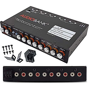 Audiobank EQ7 1/2 Din 7 Band Car Audio Equalizer EQ with Front, Rear/Frequency Adjustable /3 Stereo RCA Input for Portable Devices & Subwoofer Output -2nd Gen