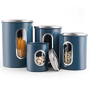 malmo 4 Piece Canisters Food Container with Window, Anti-Fingerprint Lids, Kitchen keeps Coffee, Grains and Flour, Slate Blue