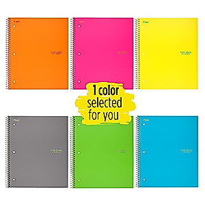 Five Star Spiral Notebook, 1 Subject, College Ruled Paper, 100 Sheets, 11" x 8-1/2", Color Selected For You, 1 Count (06044)