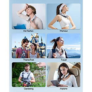 JMOSTRG Portable Neck Fan - 4 Turbines Neck Fan Rechargeable 7000mAh, Cooling Neck Fan with Necksupport, Bladeless Personal Fan with LED Display, Quiet 360° Airflow for Hot Flashes, Travel
