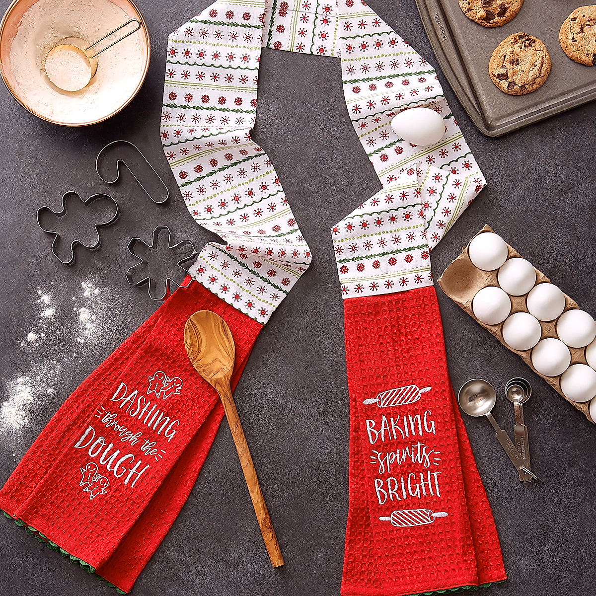 DII Christmas Kitchen Décor, Holiday Cooking & Baking Accessories Machine Washable Cotton, Towel Scarf, 4x70, Dashing Through The Dough