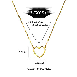 LEXODY Dainty Heart Necklace Tiny Heart Pendant Choker Necklaces Small 14k Gold Plated Cute Open Heart Chain Necklace for Women Minimalist Jewelry Necklace for Women
