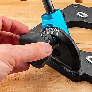 Rockler Drill Guide w/Chuck Key - Full-Size Drill Press Accessories for Small Shops - 0° to 60° Angle Drill Guide w/Easy-to-Read Protractor Scale - Self-Centering Portable Drill Guide