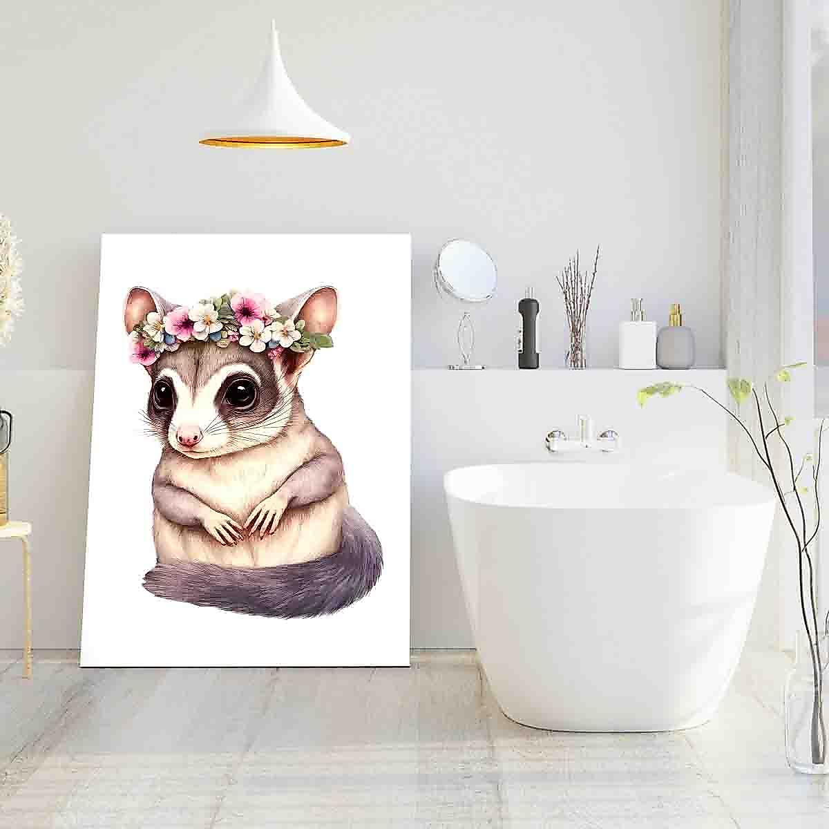 STRRAW Sugar Glider Flower Crown Nursery Botanical Jungle Wall Art Print Decor,Jungle Theme Baby Room Decor-Baby Girls & Boys Nursery Decor,12"x18" canvas print with frame