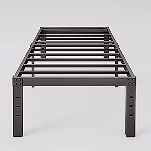 Sunnydaze Twin Bed Frames 16 Inch High Heavy Duty Steel Slats Without Headboard,No Box Spring Needed,Storage Underneath,Noise Free,Easy Assembly,Black