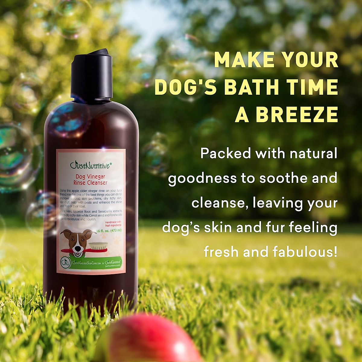 Dog Vinegar Rinse Cleanser | Best Dog Coat and Skin Cleanser | Helps Reduce Itchy and Scratching | Skin Calming | Natural Ingredients | Just Nutritive | 16 fl oz