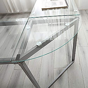 soges 59 inches L-Shaped Desk with Tempered Glass Computer Desk L Glass Table Corner Desk Computer Table,Clear UT-096