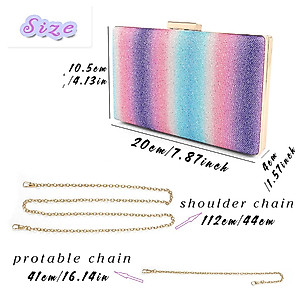 ELABEST Rainbow Evening Clutch Bag Chic Handbag Money Purses Sparkly Sequin Crossbody Shoulder Cocktail Party Bags (Deep Color)