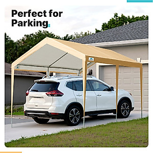 ADVANCE OUTDOOR Adjustable 10x20 ft Heavy Duty Carport Car Canopy Garage Boat Shelter Party Tent, Adjustable Height from 9.5 ft to 11 ft, Beige