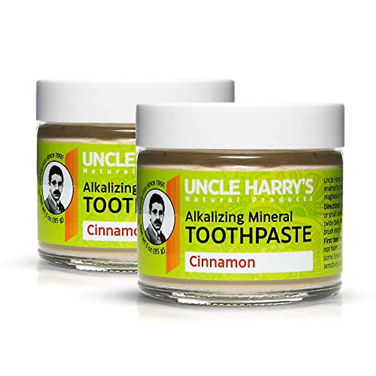 Uncle Harry's Pack of 2 Cinnamon Remineralizing Toothpaste | Natural Whitening Toothpaste Freshens Breath & Promotes Enamel | Vegan Fluoride Free Toothpaste (2 Pack of 3oz Jars)