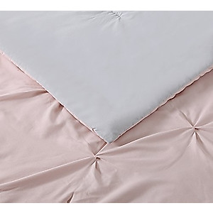 My World Twin XL Pleated 2-Piece Duvet Set, Blush/Silver Grey