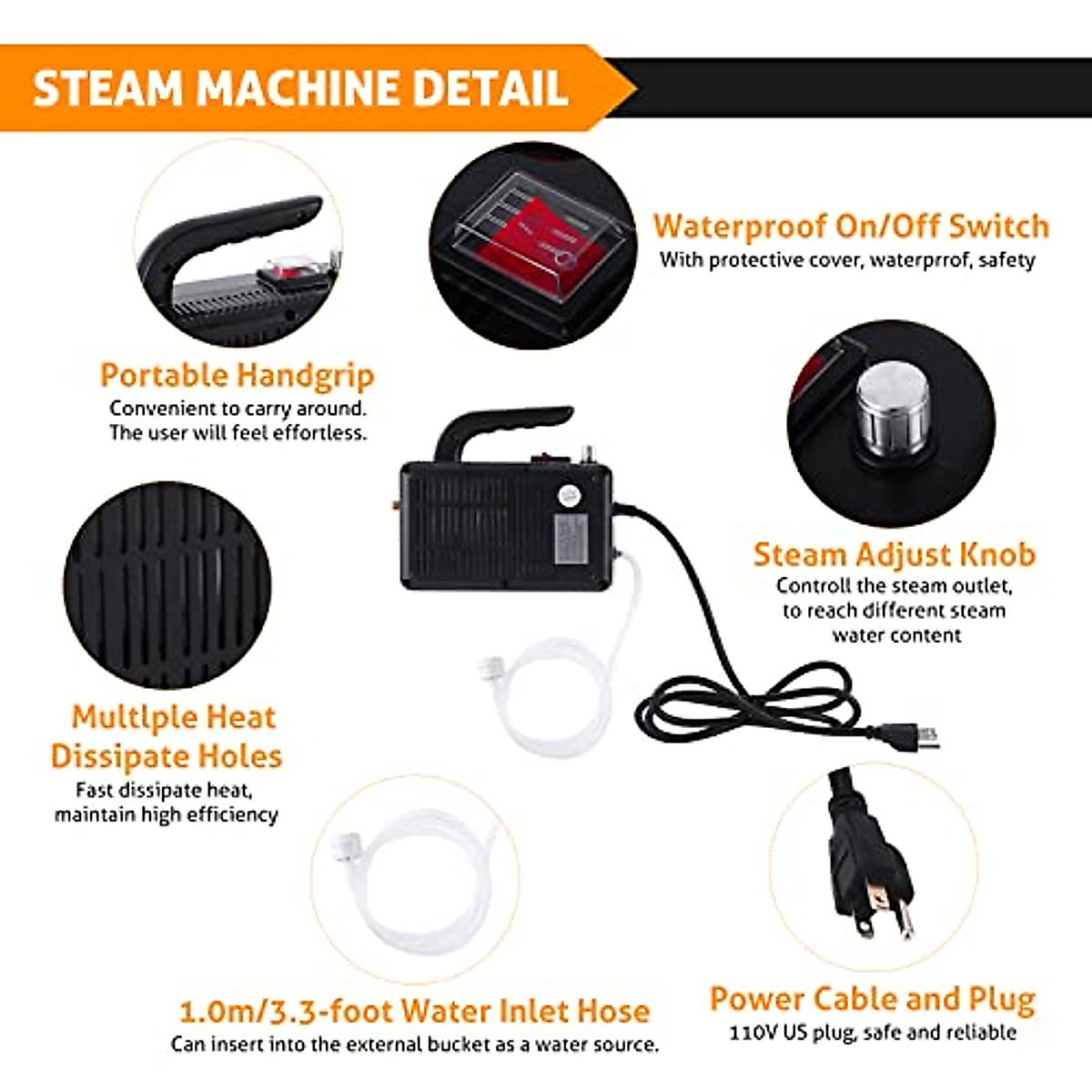 High Pressure Steam Cleaner, WICHEMI Handheld High Temperature Steamer 1700W Multifunction Portable Electric Steam Cleaning Machine for Kitchen Bathroom Cleaning Floor Car Detailing
