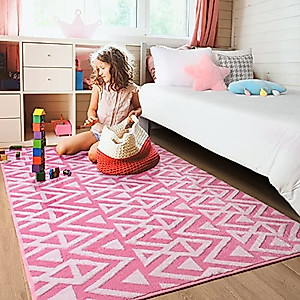 Unirea Geometric Shag Area Rugs, Pink Rugs for Bedroom Girls, 3x5 Feet Machine Washable Small Rug Memory Foam Fluffy Carpet for Kids Living Room Dorm Nursery Bedside Play Mat Accent Home Decor