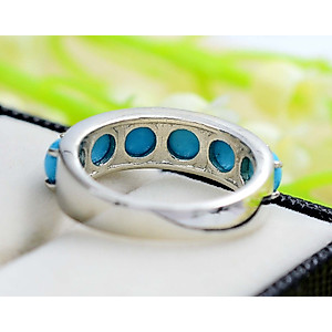 5 MM Round Cabochon Natural Sleeping Beauty Turquoise Gemstone 925 Sterling Silver December Birthstone Cluster Unisex Proposal Ring For Girlfriend Gift (Rhodium Plated Silver, 9.5)