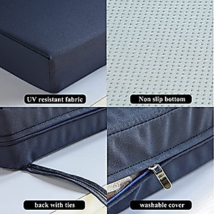 Patio Chair Cushions Set of 2 Non Slip Bottom Chair Pad with Ties Waterproof Square Outdoor Seat Cushion Replacement for Garden Swing Furniture 20x20 Inch, Navy Blue