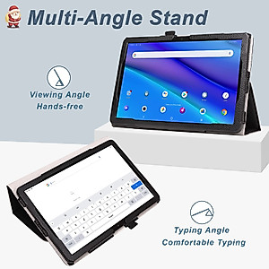 DMLuna Case for TCL Tab 10 5G 10.1" Tablet (Model: 9183W) 2022 Release, (Not Fit TCL Tab Pro 5G Model: TCL-9198S 2021), Folio Premium PU Leather Stand Cover with Hand Strap/Card Slot, Black X87