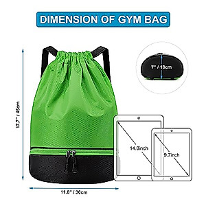 Qoosea Drawstring Backpack Sports Gym Bag with Shoe Compartment Water Resistant Drawstring Sackpack for Women Men (Green)