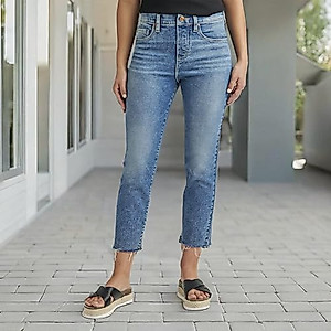 JAG Jeans Women's Valentina High Rise Straight Leg Pull-on Jeans-Legacy, Coastal Blue, 4 x 26L