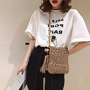 JQWSVE Straw Purse for Women Straw Bag Summer Purse with Tassel Straw Crossbody Bag Handwoven Beach Bag Crochet Purse