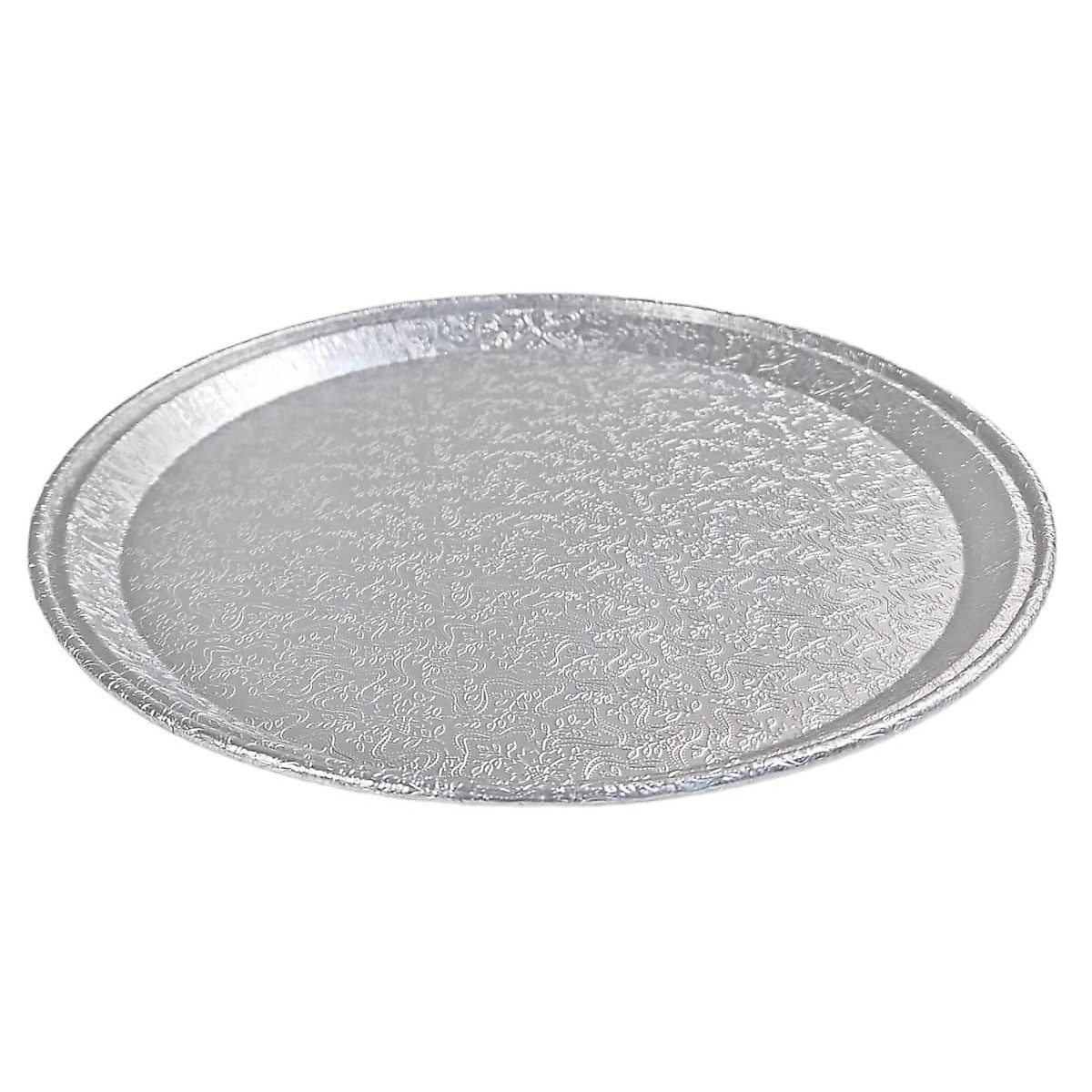 12" Round Flat Aluminum Foil Catering Tray w/Dome Lid - Disposable Cater Serving Pan (Pack of 10 Sets)