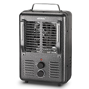 Shinic Space Heater,1500W Milkhouse Heater with Thermostat, Stay Cool Durable Metal Housing, Overheat protection, 3-Prong Plug, Tip-Over Auto Shut Off, Utility Heater for Garage, Bedroom, Greenhouse