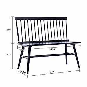 DUHOME Entryway Bench, Black Dining Bench with Spindle Back Farmhouse Bench Wood Bench Windsor Bench for Foyer Balcony Living Room, Black (Black, Bench)