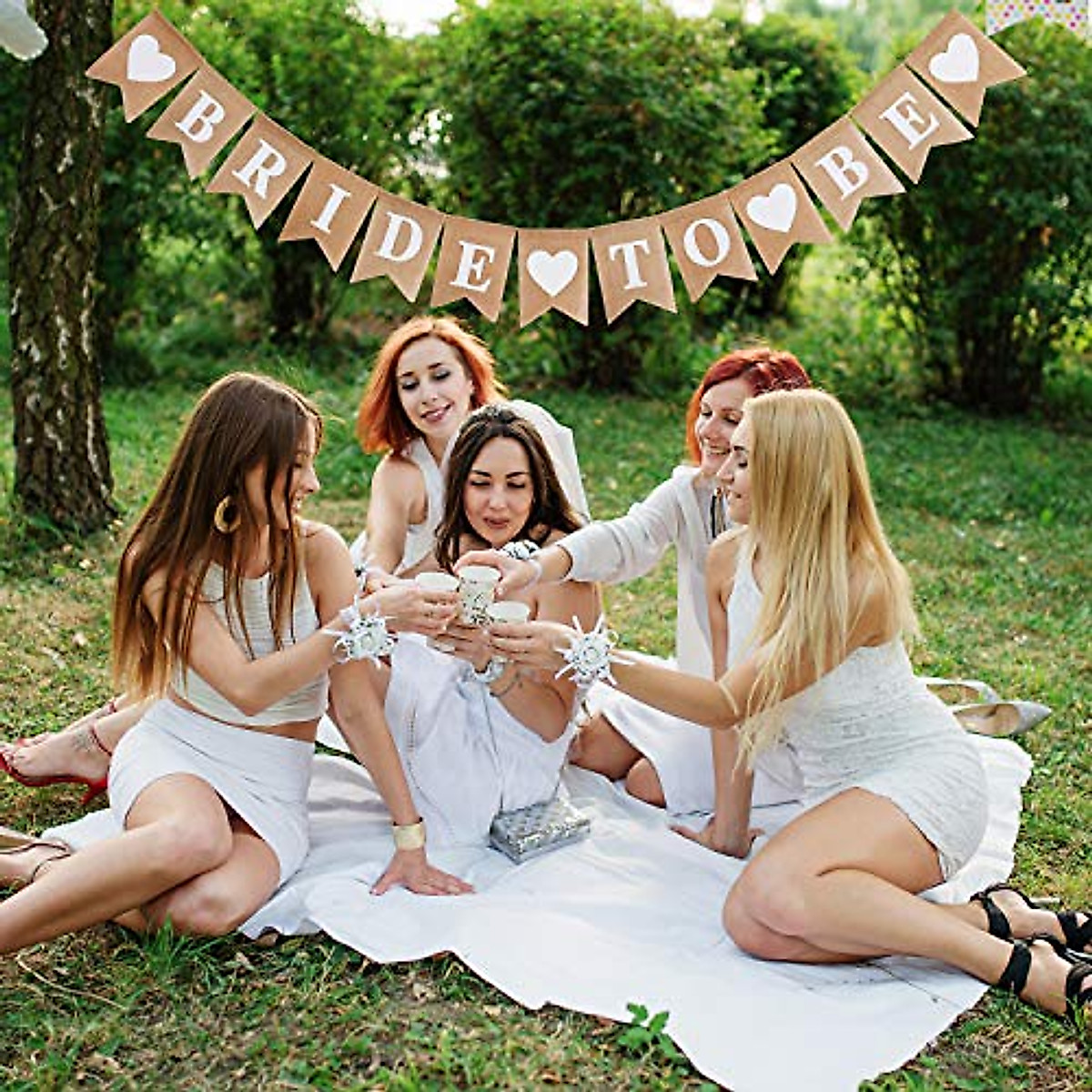 2 Pieces Bride to Be Banner Bride Sign Burlap Banner Bridal Shower Decorations Rustic Bunting Garland for Party Decorations Supplies (Black, White)