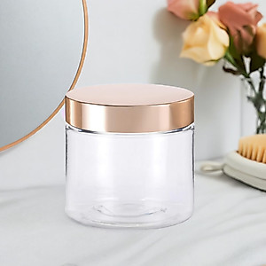 8 oz / 240 ml Clear PET Plastic Refillable Jar with Luxury Gold Metal Overshell Lid (6 Pack)